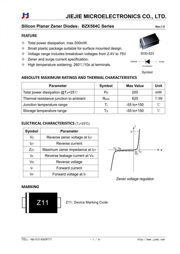 BZX584C series datasheet page 1
