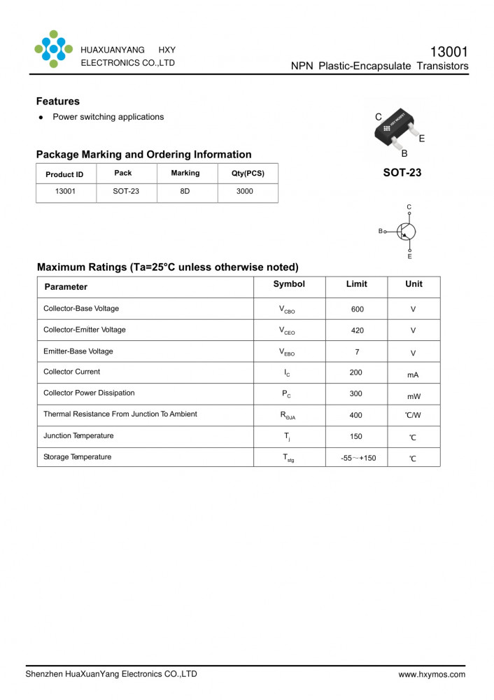 13001 datasheet page 1