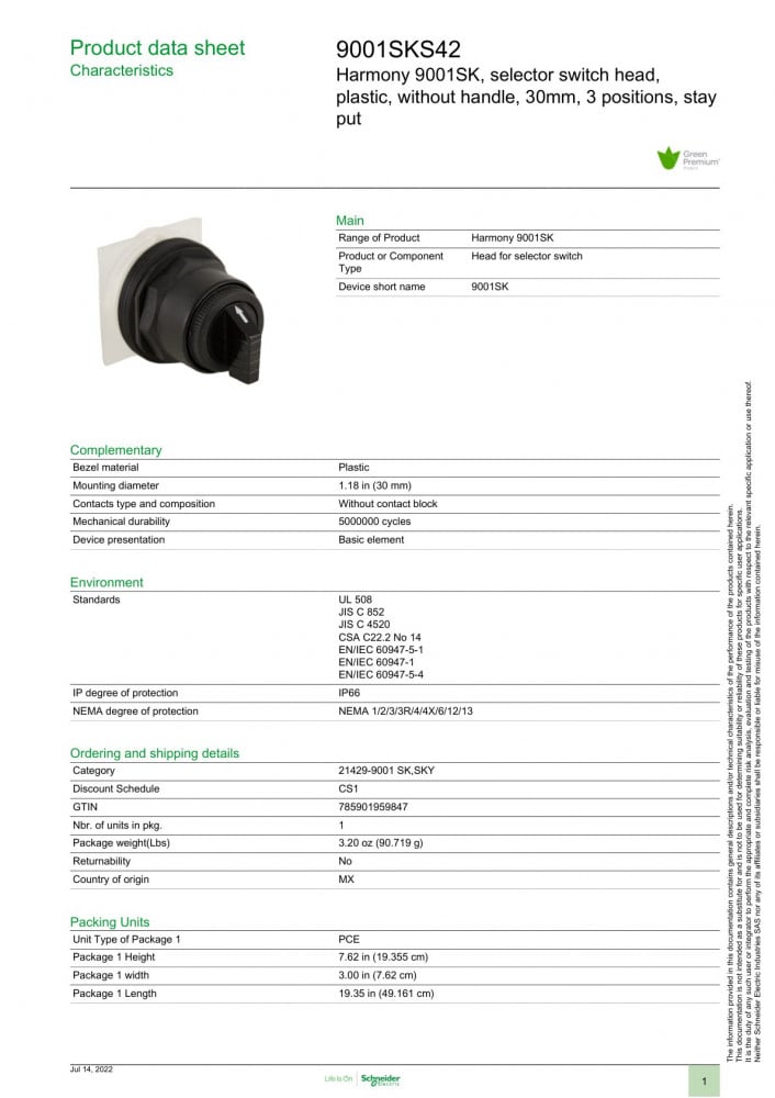 9001SKS42 technical document page 1