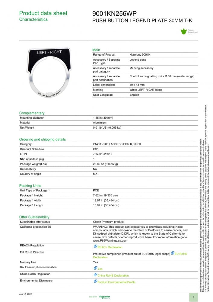 9001KN256WP technical document page 1