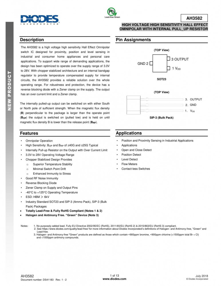 AH3582-P-A datasheet page 1