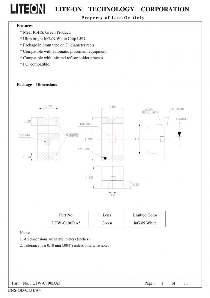 LTW-C190DA5 datasheet page 2