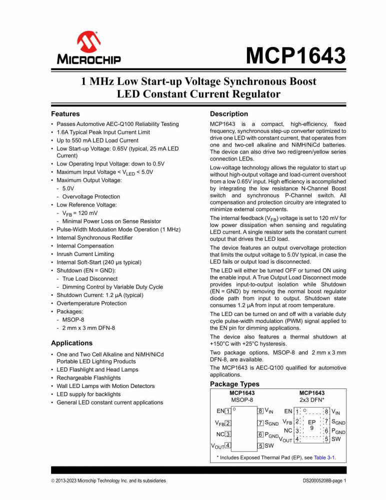 MCP1643 technical document preview, page 1