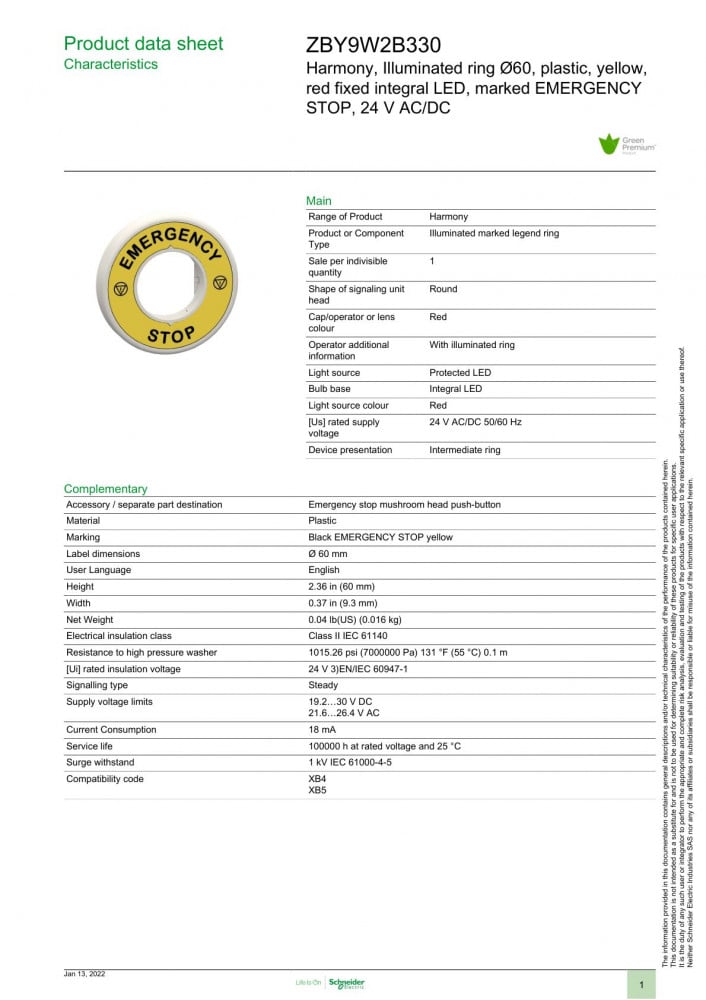 ZBY9W2B330 technical document page 1