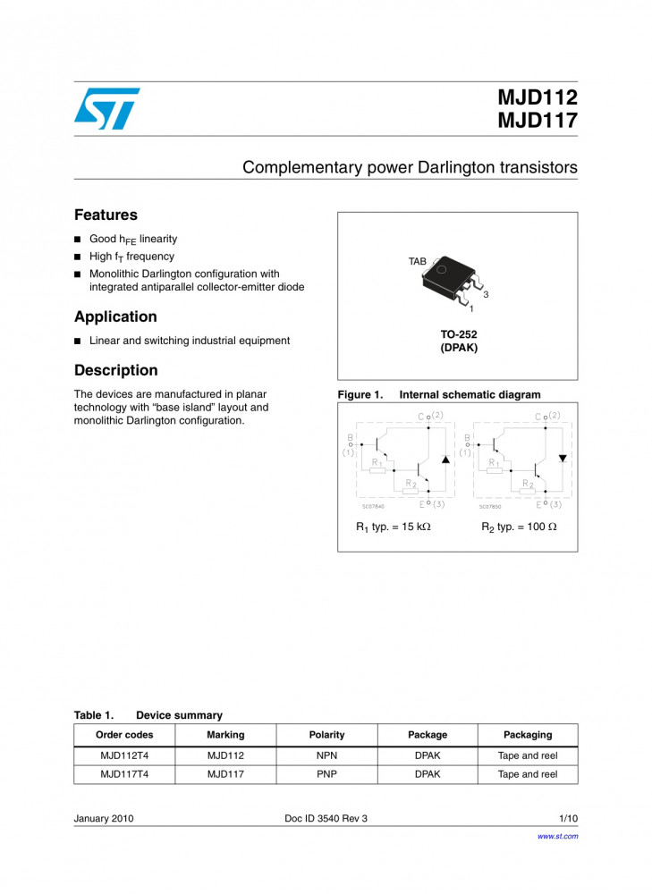 MJD117T4 datasheet page 1