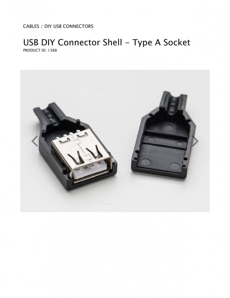 Adafruit 1388 USB DIY Connector Shell Type A Socket technical image 1