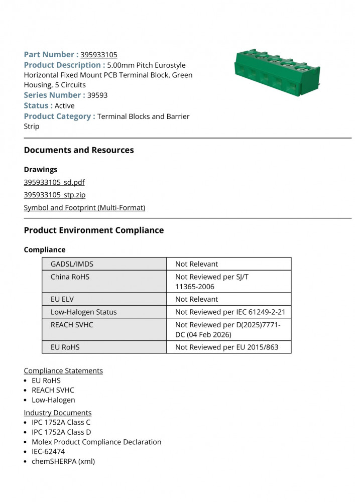 MOLEX 395933105 drawing image, page 1