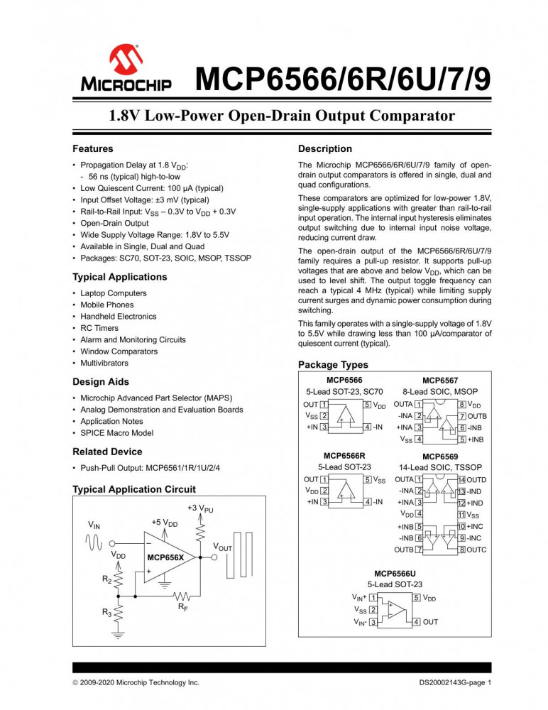 MCP6569 technical document page 1