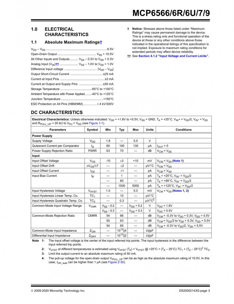 MCP6569 technical document page 3