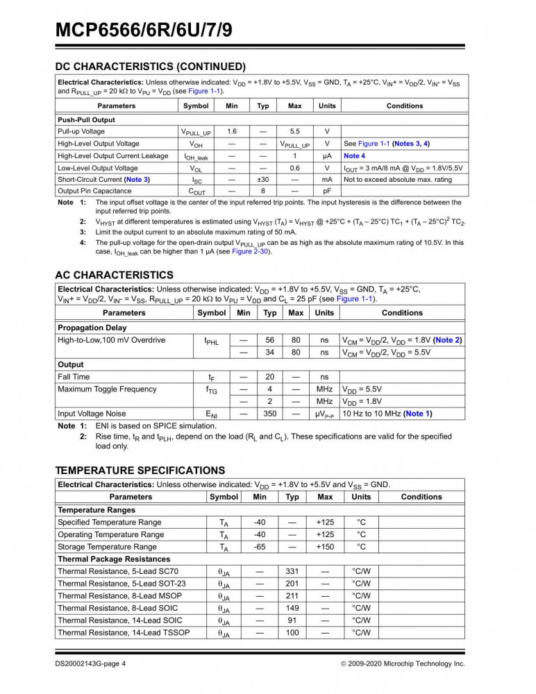 MCP6569 technical document page 4