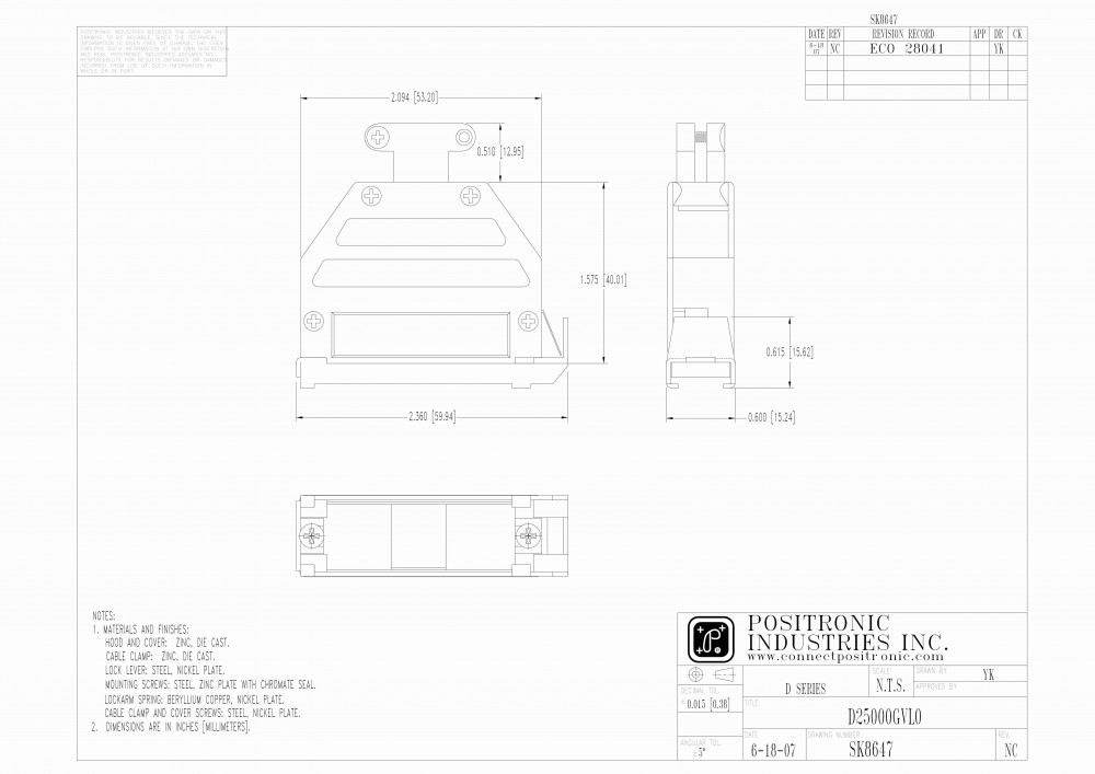 Amphenol D25000GVL0 technical drawing page