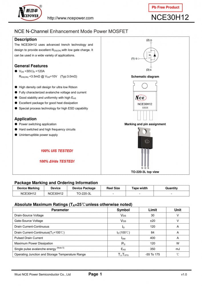 NCE30H12 datasheet page 1