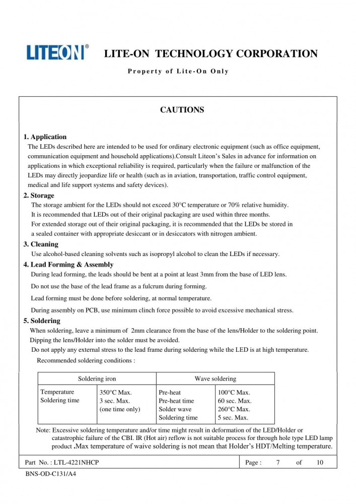 LTL-4221NHCP datasheet page 8