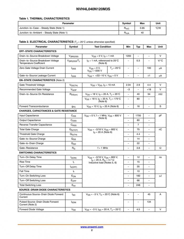 NVH4L040N120M3S datasheet page 2