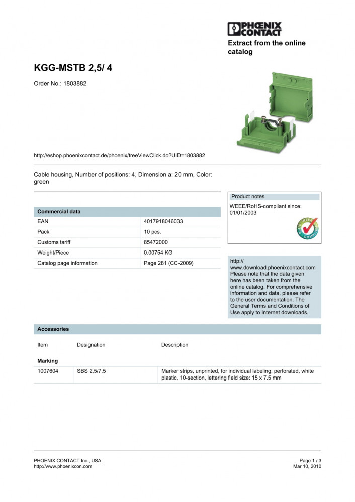 Phoenix Contact 1803882 catalog page