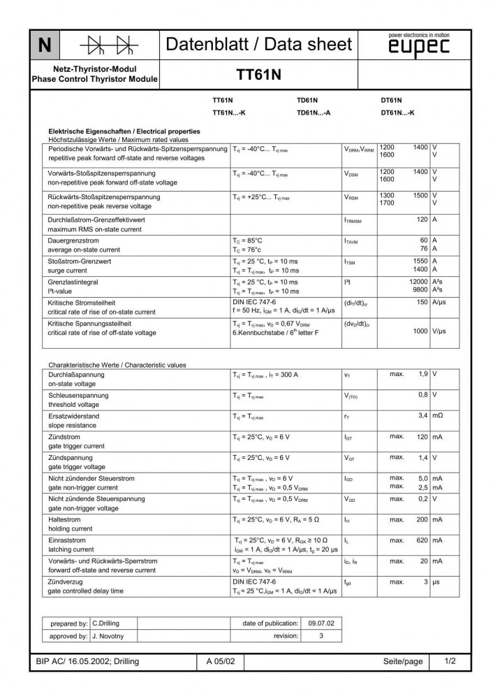 TD61N16KOF technical document page 1