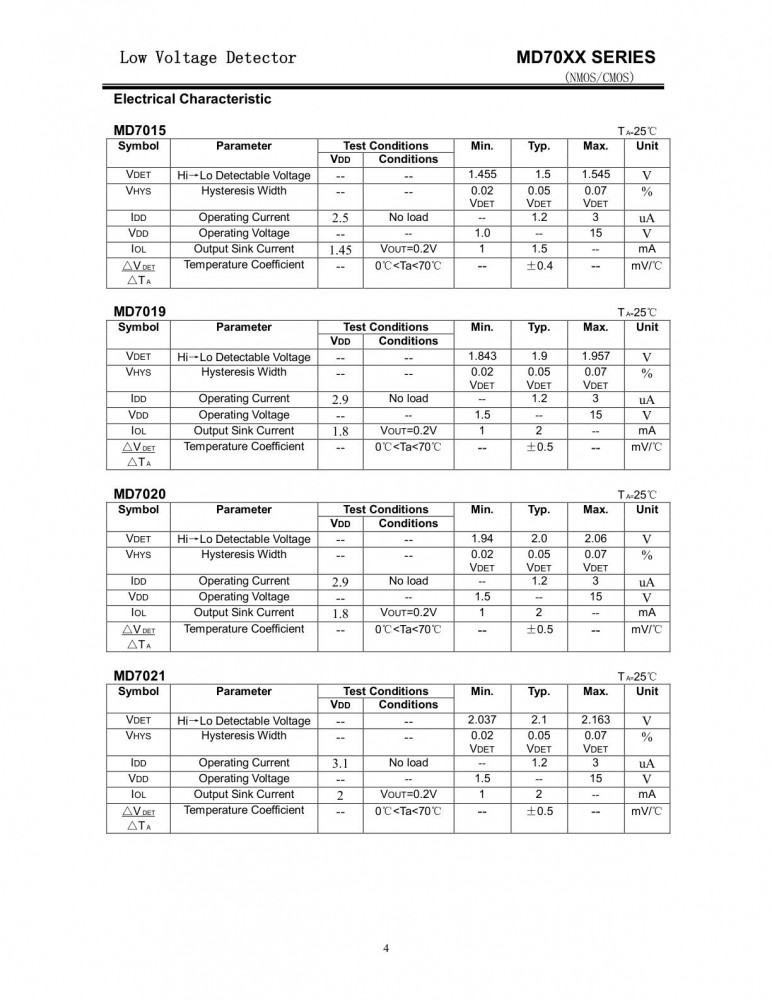 MD70XX datasheet page 4