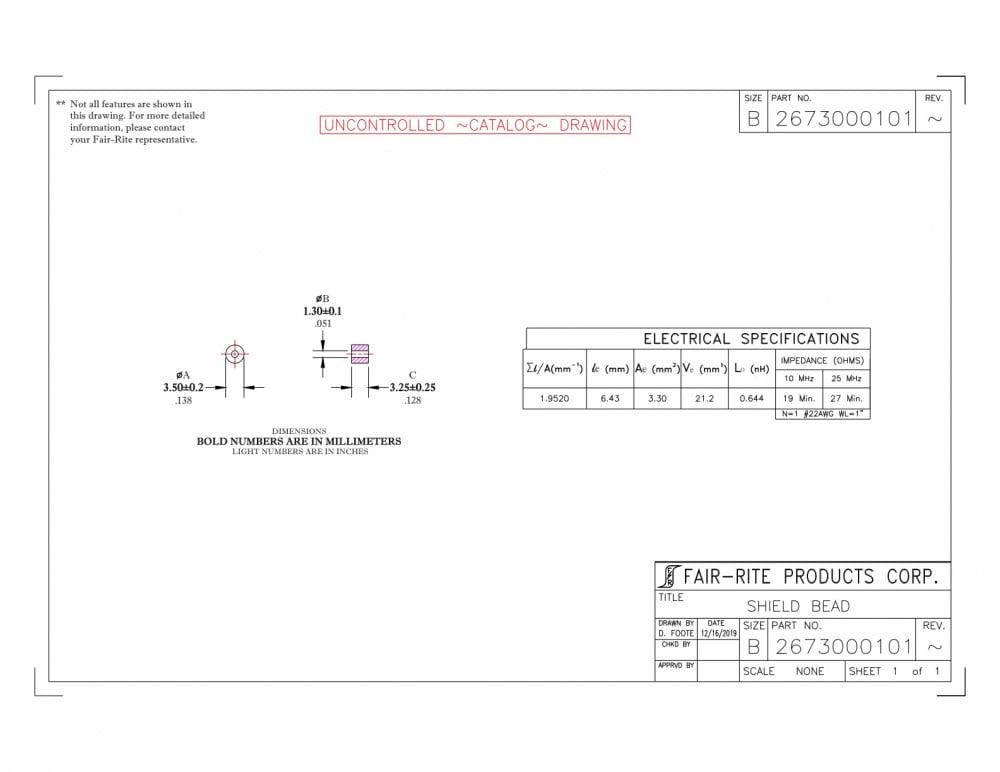 Fair-Rite 2673000101 technical document page