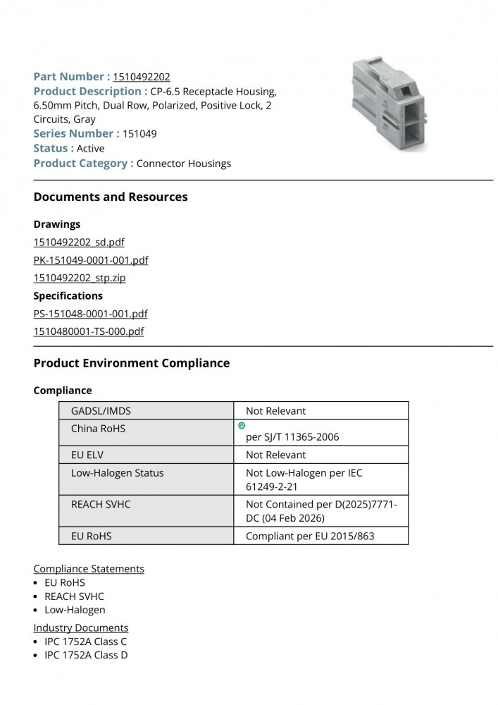 Molex CP 6.5 technical document preview, page 1