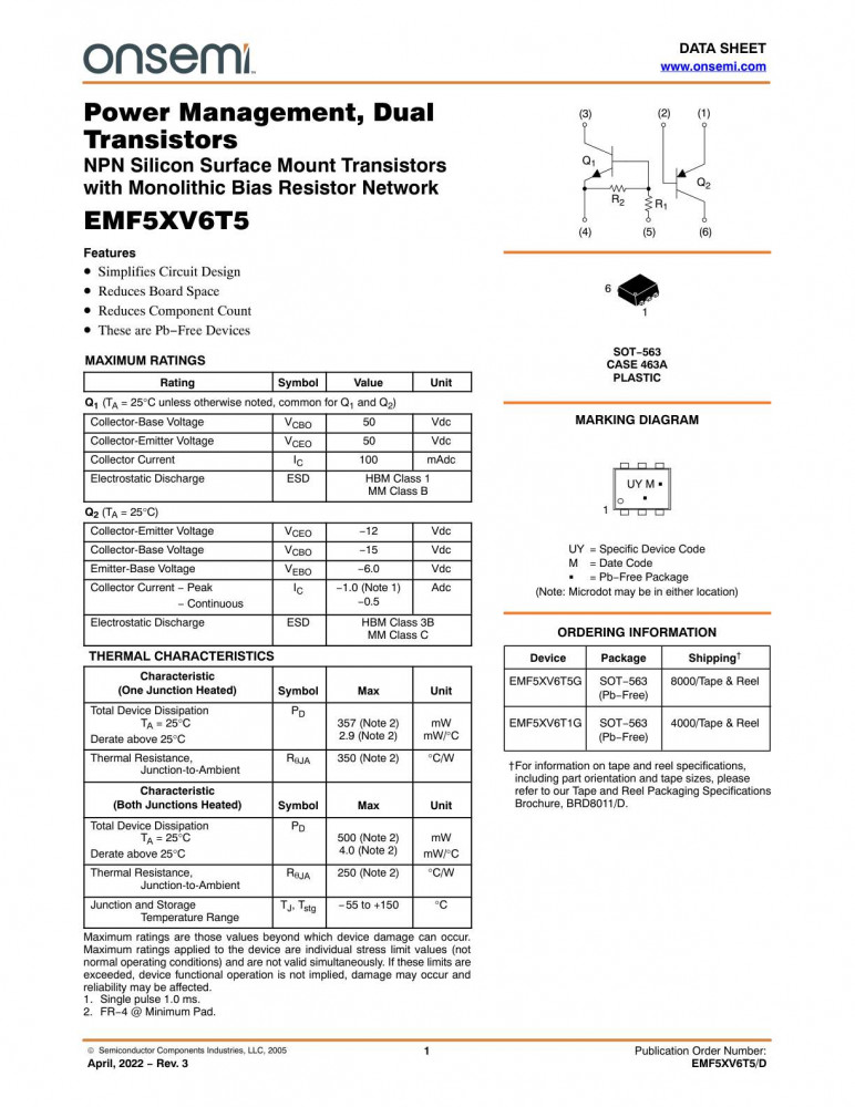 EMF5XV6T5G datasheet page 1