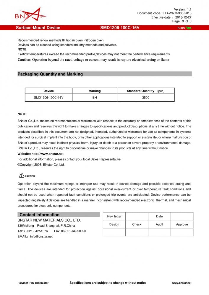 BNstar SMD1206-100C-16V datasheet page 3