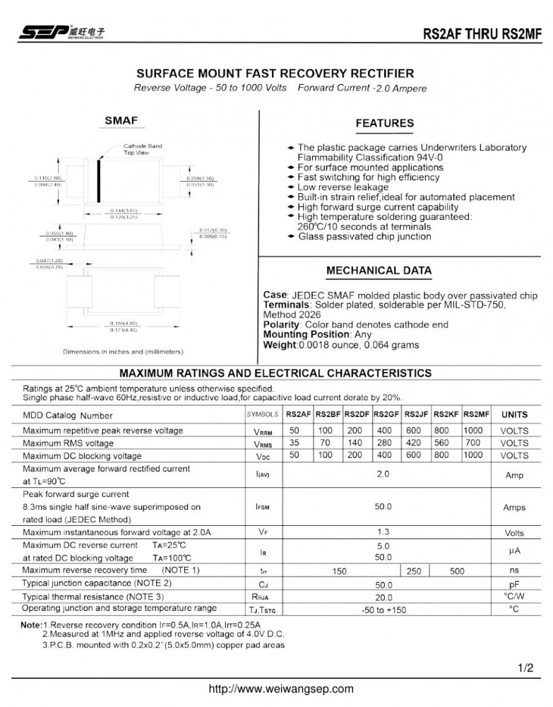 SEP RS2MF datasheet page 1