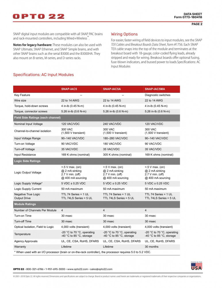 SNAP digital input modules datasheet page 2