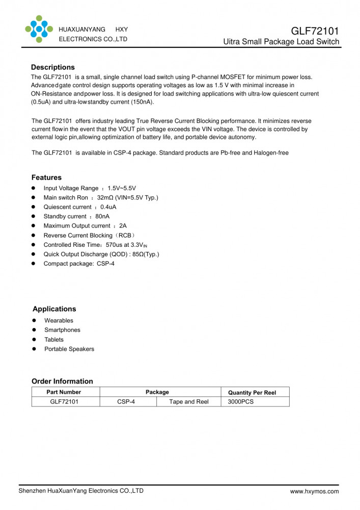 GLF72101-HXY datasheet page 1