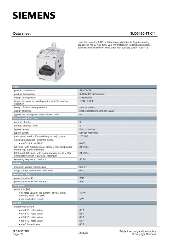 3LD3430-1TK11 technical document page 1