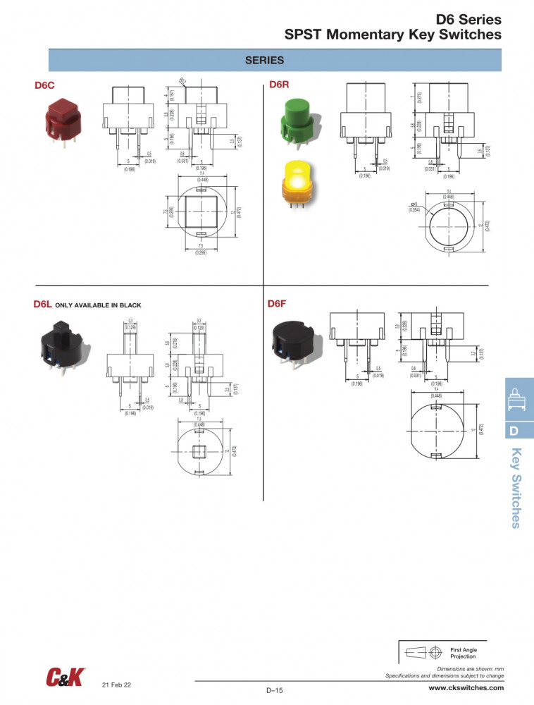 C&K D6 series technical document page 3