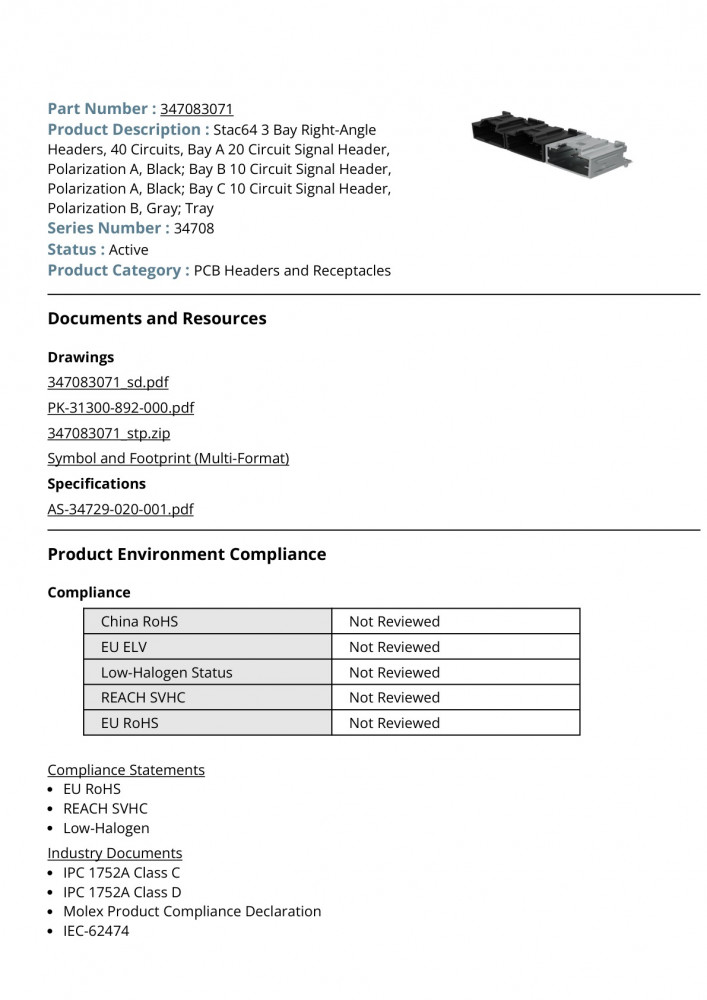 MOLEX 347083071 product document preview, page 1