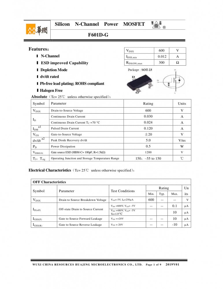 F601D-G datasheet page 1