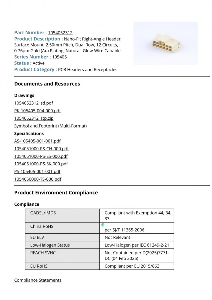 MOLEX Nano-Fit specification page 1