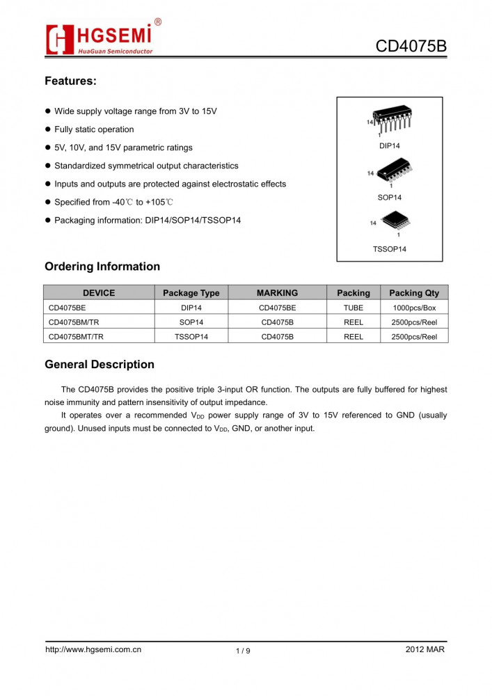 CD4075BM/TR datasheet page 1