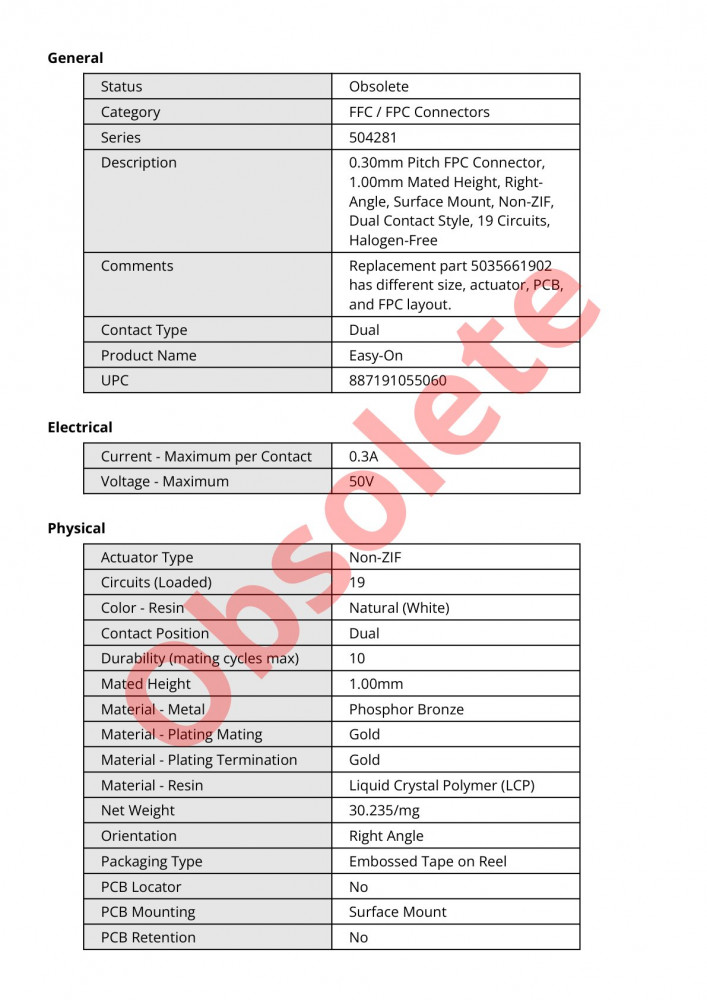 Technical document image 2 for MOLEX 5042811900