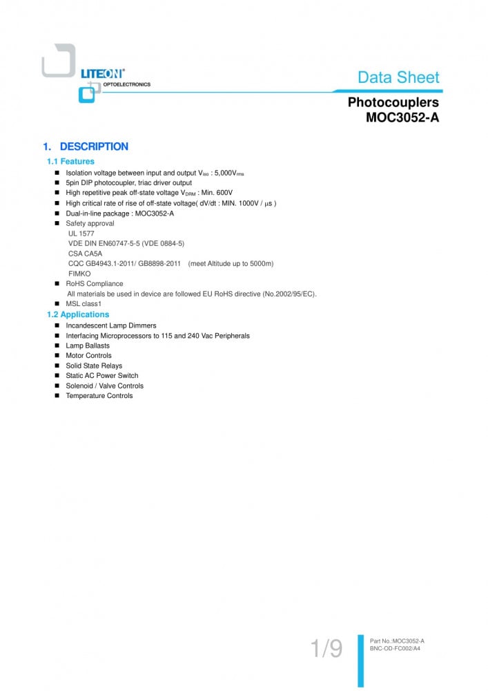 MOC3052-A datasheet page 2