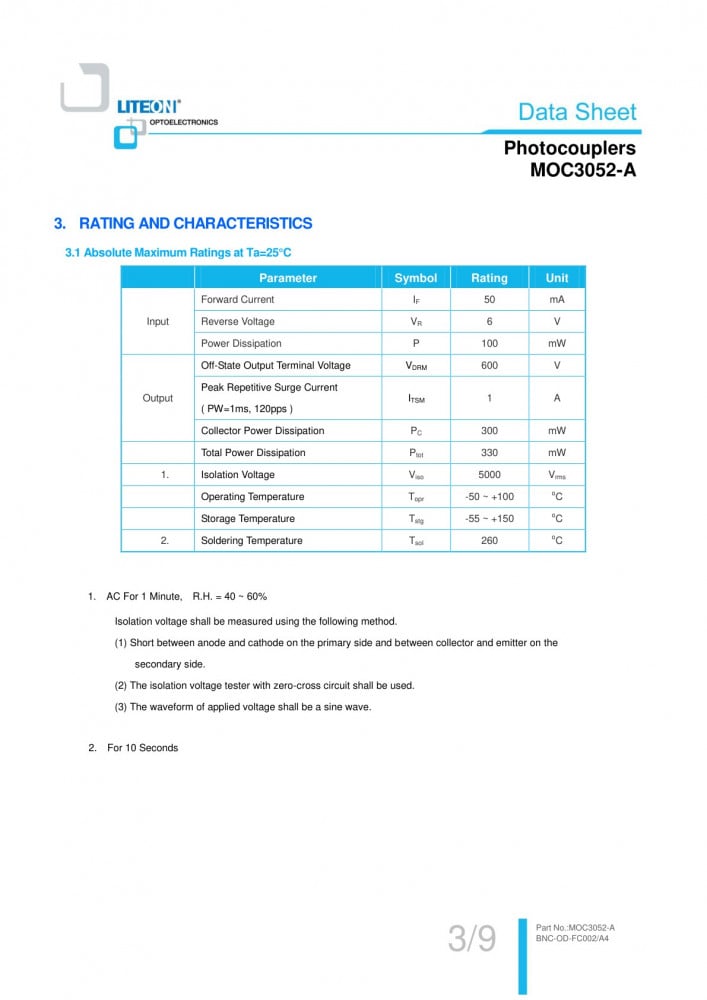 MOC3052-A datasheet page 4