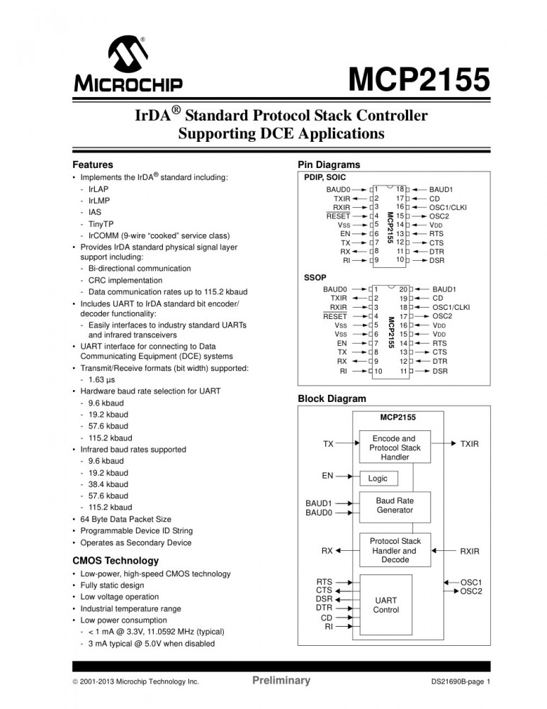 MCP2155 datasheet page 1
