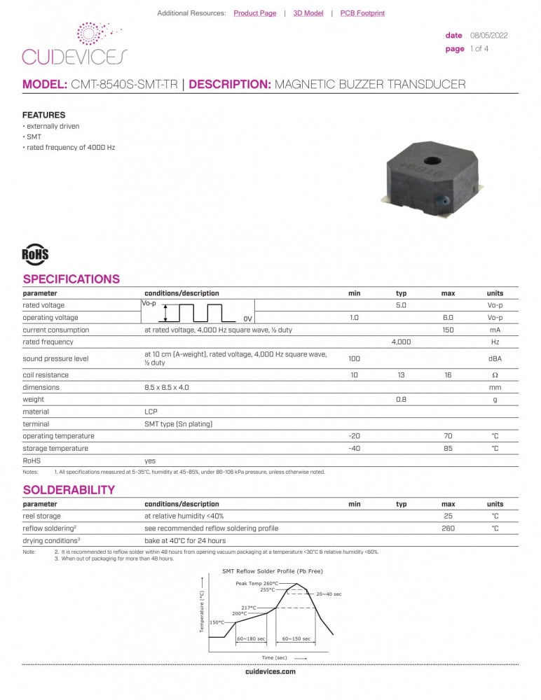 CMT-8540S-SMT-TR datasheet page 1