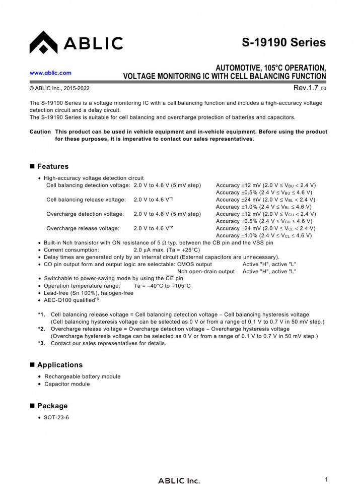 S-19190 datasheet page 1