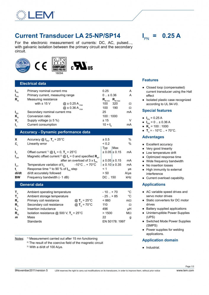 LA25-NP/SP14 technical document page 1