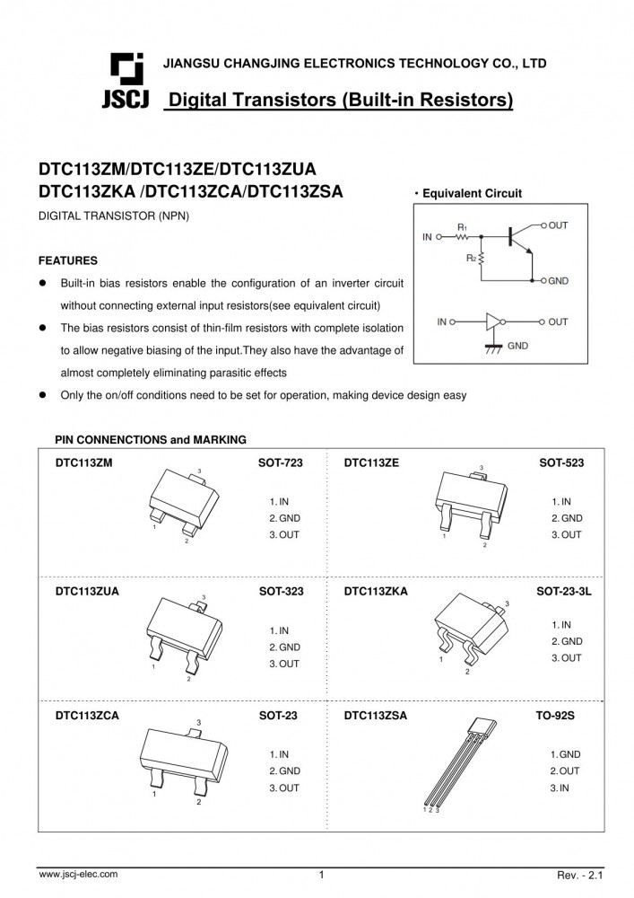 DTC113ZUA datasheet page 1