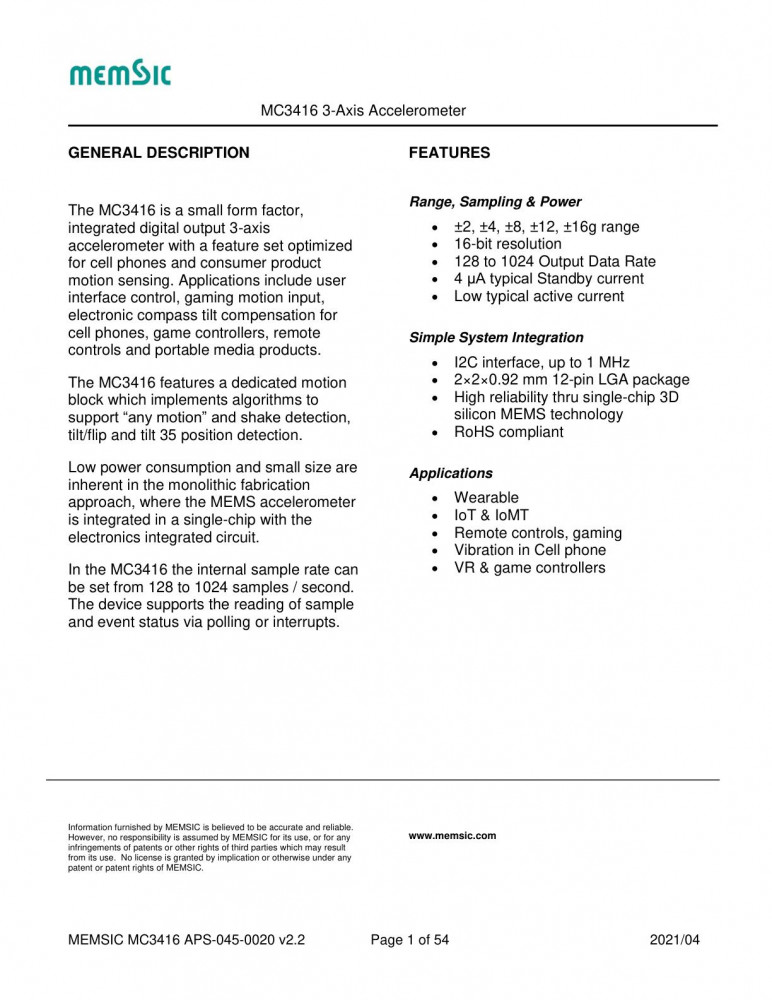 MC3416 datasheet page 1
