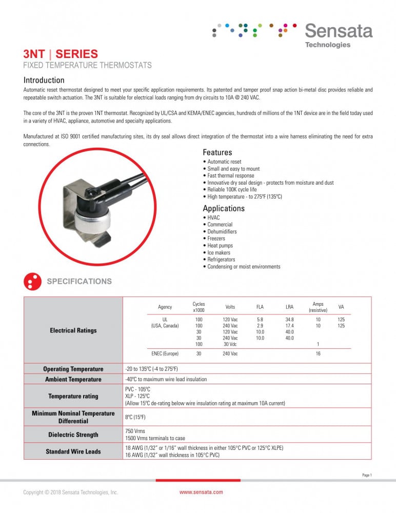 3NT thermostat technical document page 1