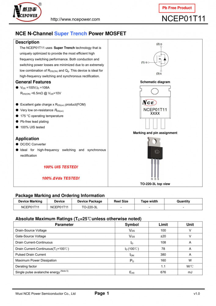 NCEP01T11 datasheet page 1