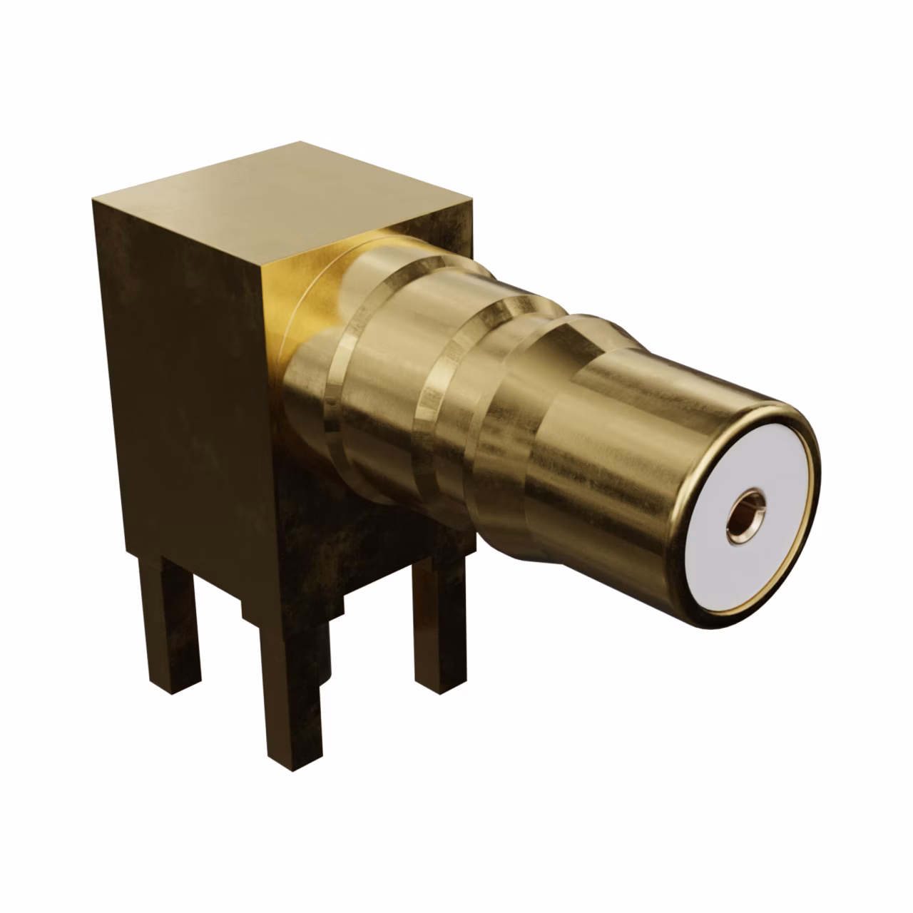 QMA Jack, Right-Angle, PCB Receptacle, Through Hole, Brass Body, Gold (Au) Plated, Tray, 50 Ohms for sale