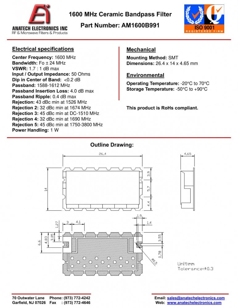 AM1600B991 technical document page 1