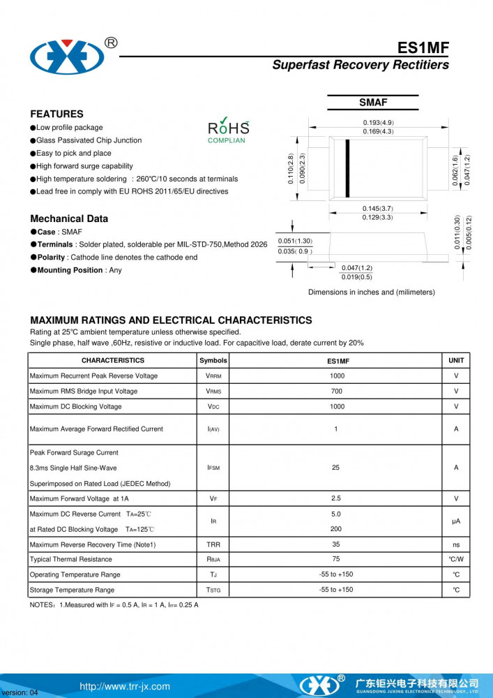 JUXING ES1MF datasheet page 1