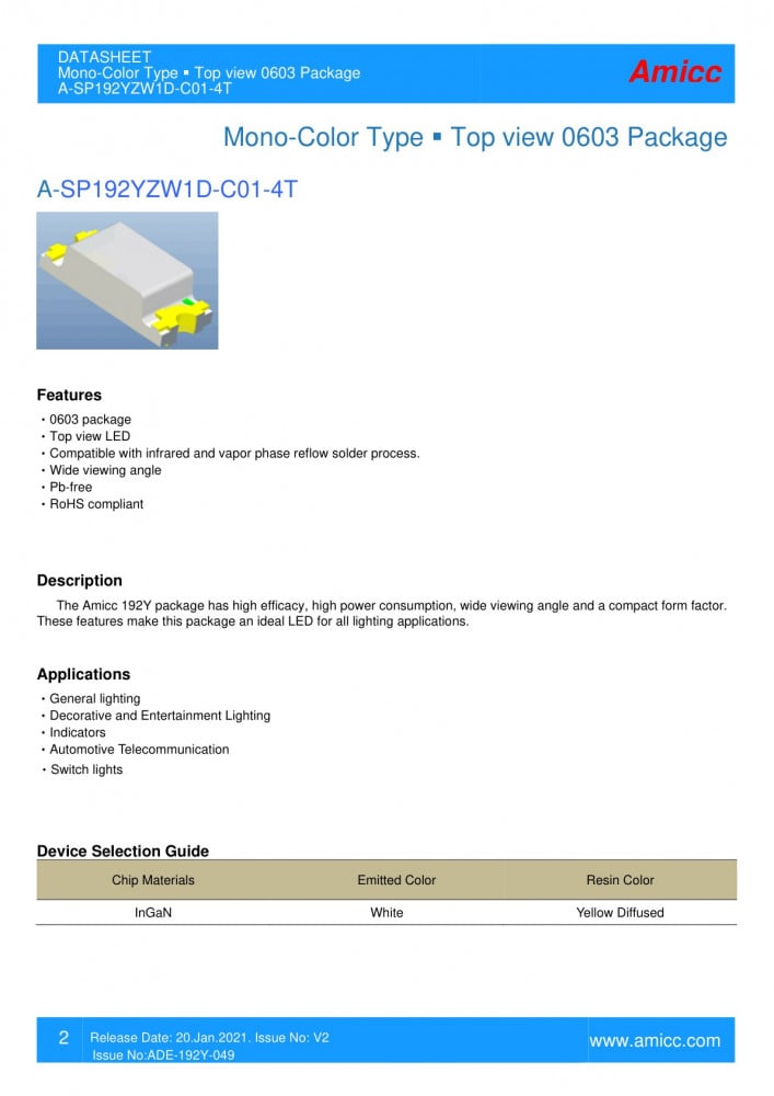 A-SP192YZW1D-C01-4T datasheet page 2