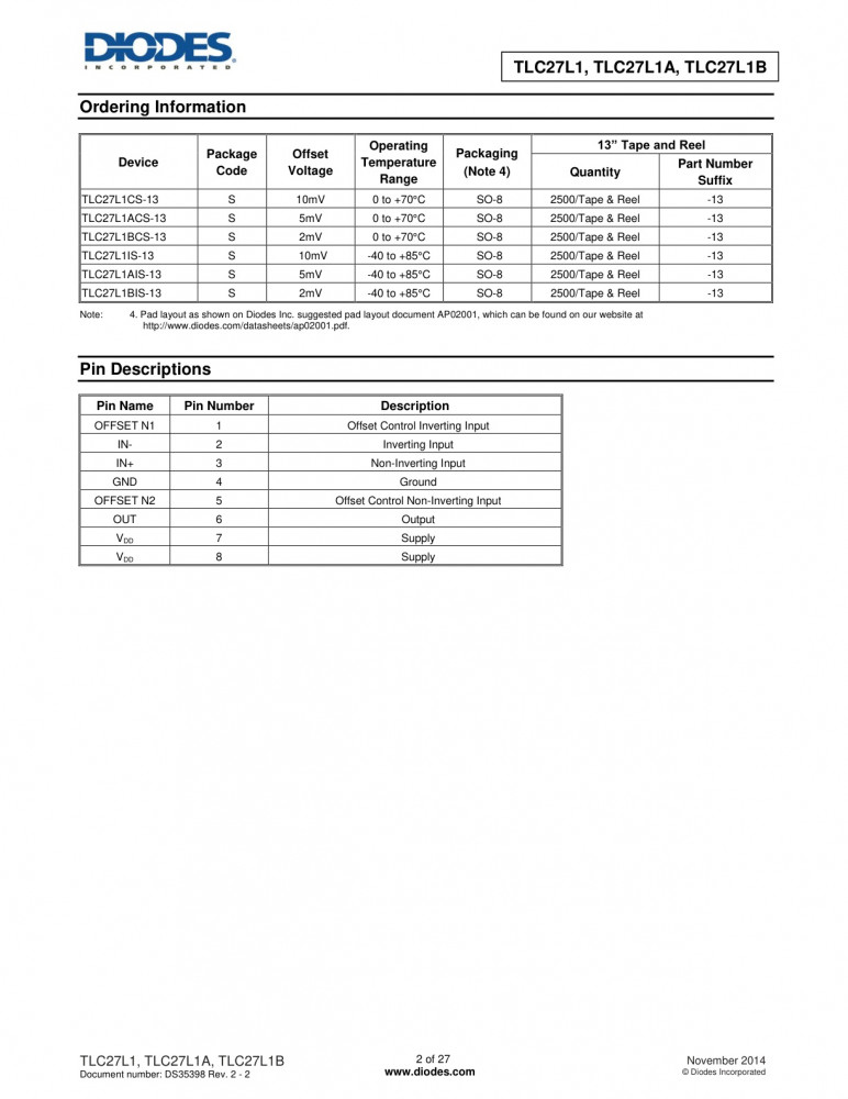 TLC27L1AIS-13 datasheet page 2